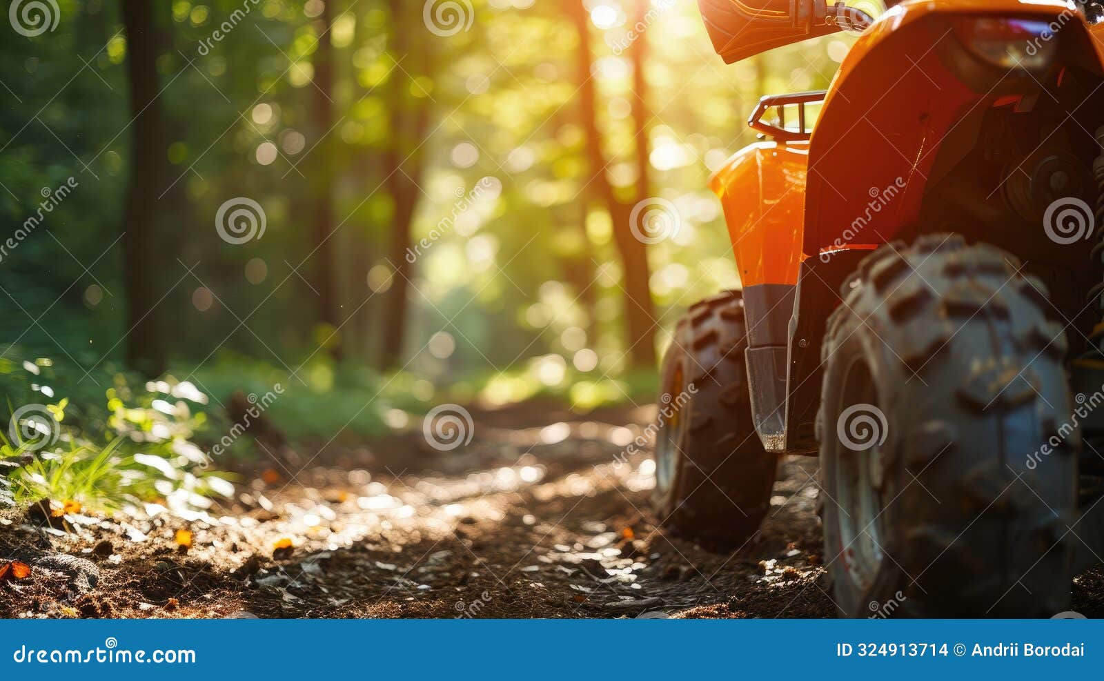 Wilderness Drive: Vibrant Orange ATV on Forest Path. Stock Illustration ...