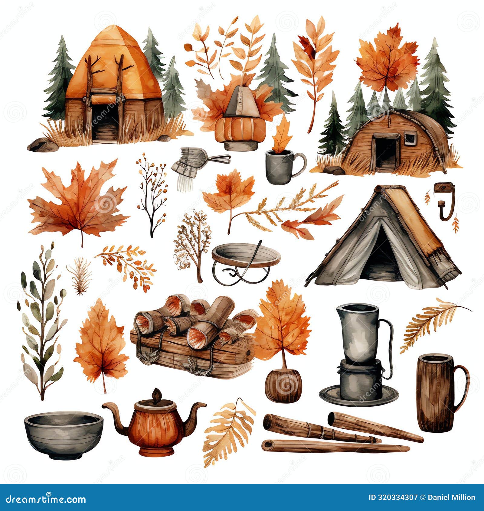 Wilderness Wanderlust Autumn Fall Watercolor Illustration Stock ...