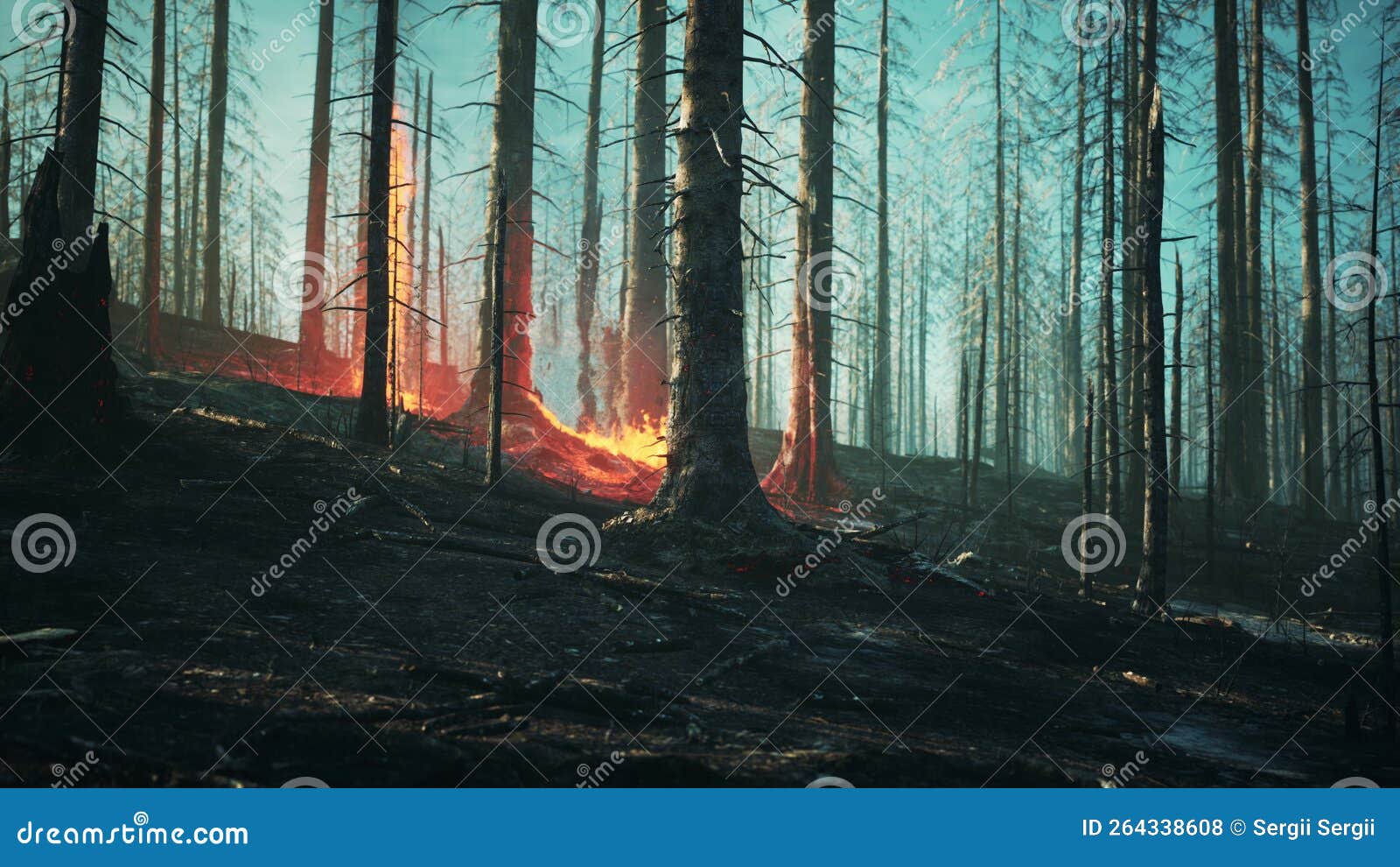 Wildfire Burns Ground in Forest Stock Photo - Image of light ...