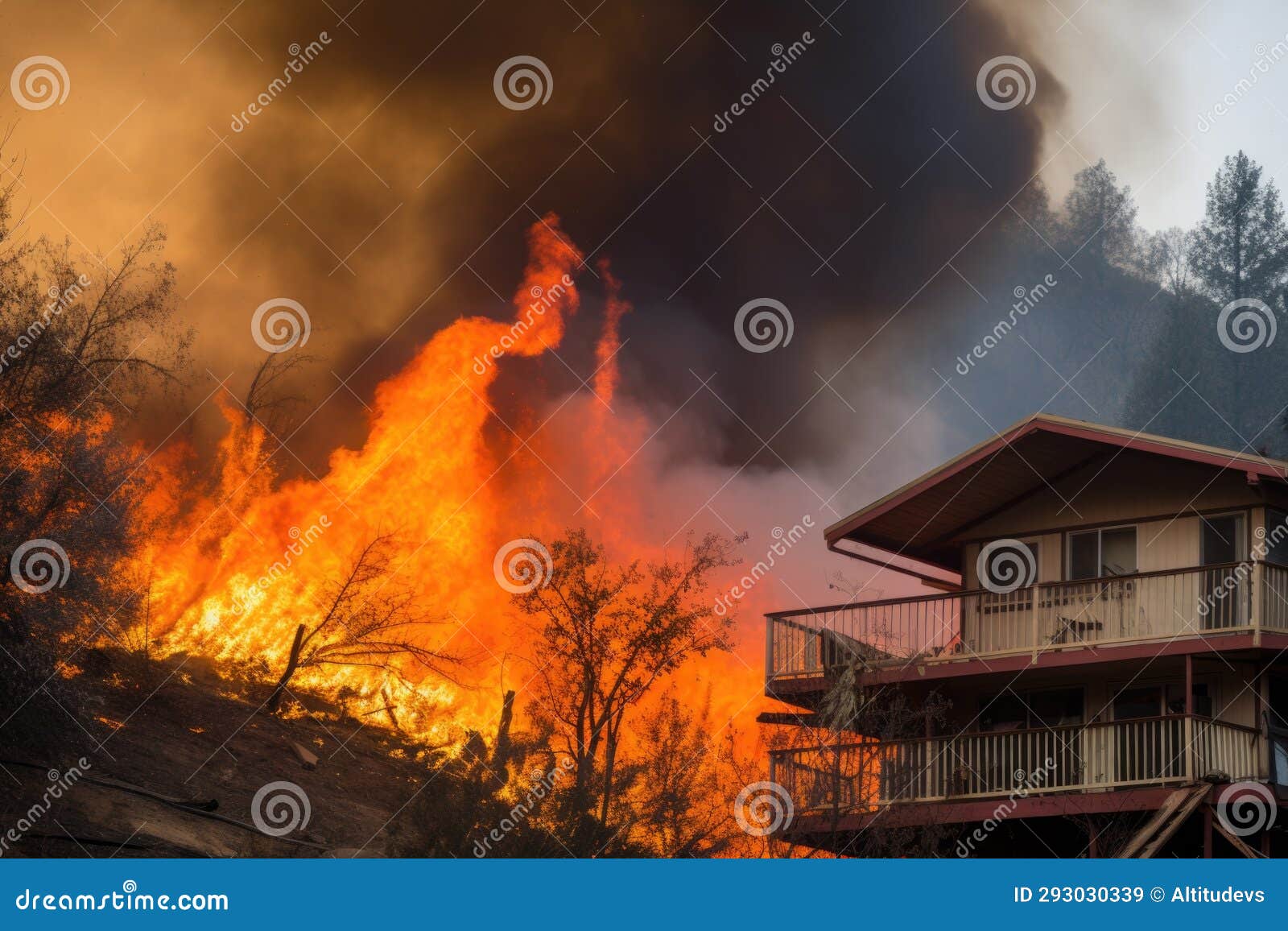 Wildfire Causing Major Structural Damage Stock Image - Image of burning ...
