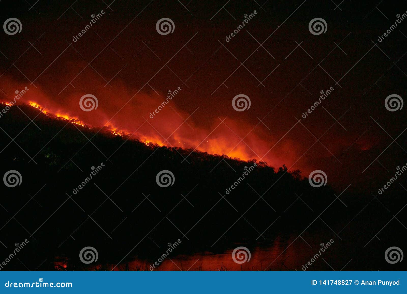 Wildfire Disaster - Fire Burning Mountain in Night Time Stock Image ...