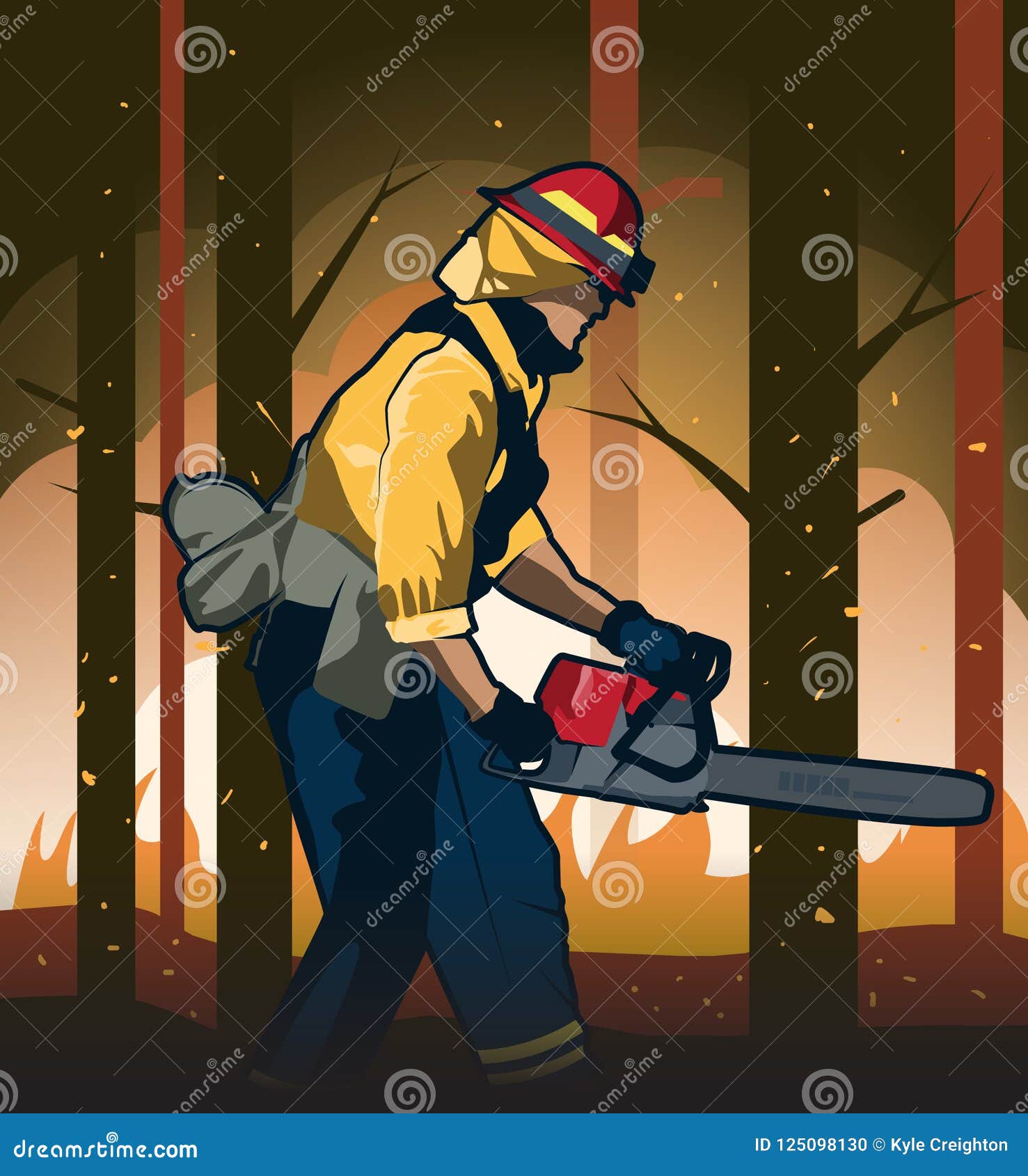 Wildfire Firefighter Vector Illustration Stock Vector - Illustration of ...
