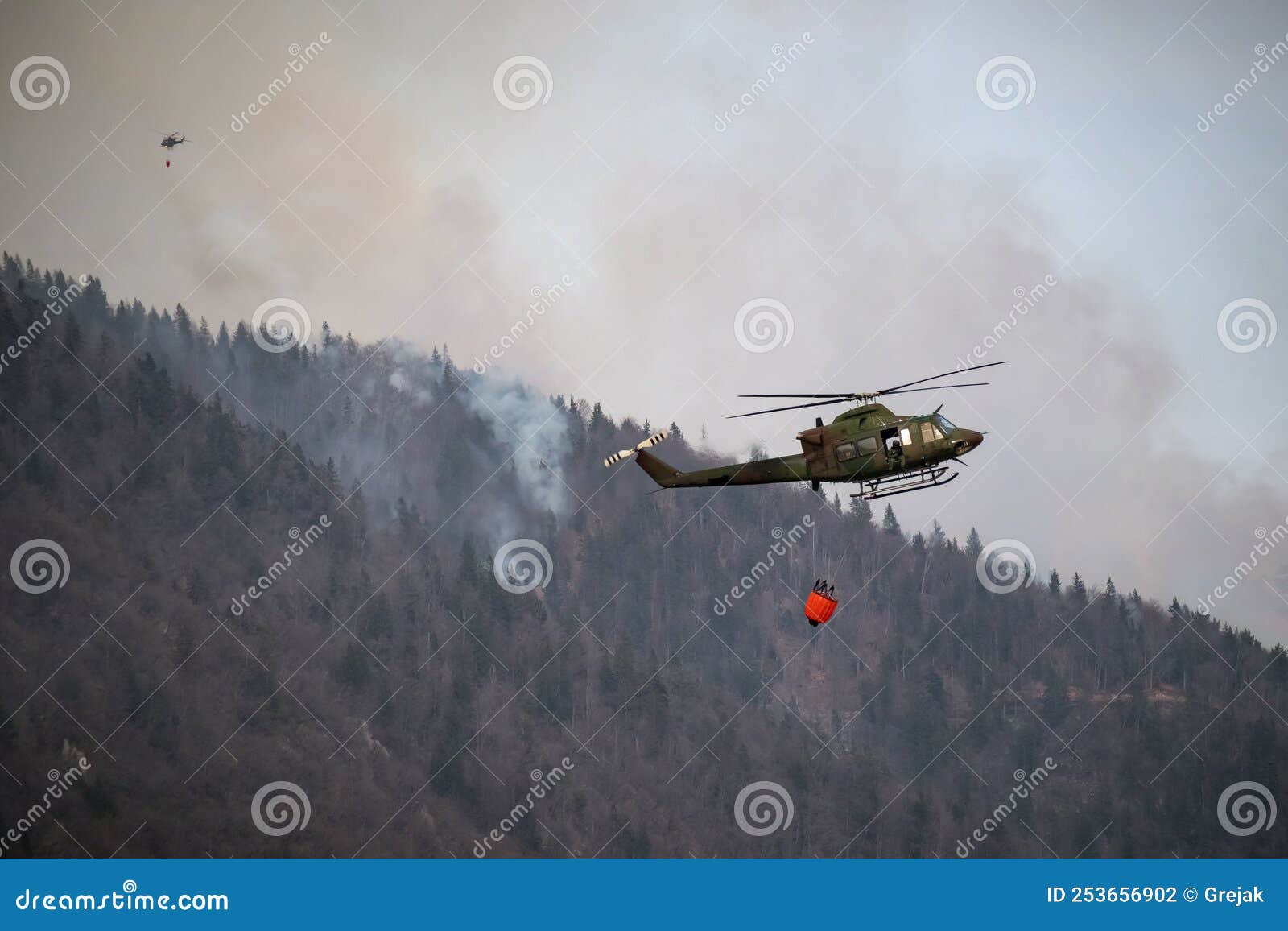 Wildfire Firefighting in Forest with Helicopter Stock Photo - Image of ...