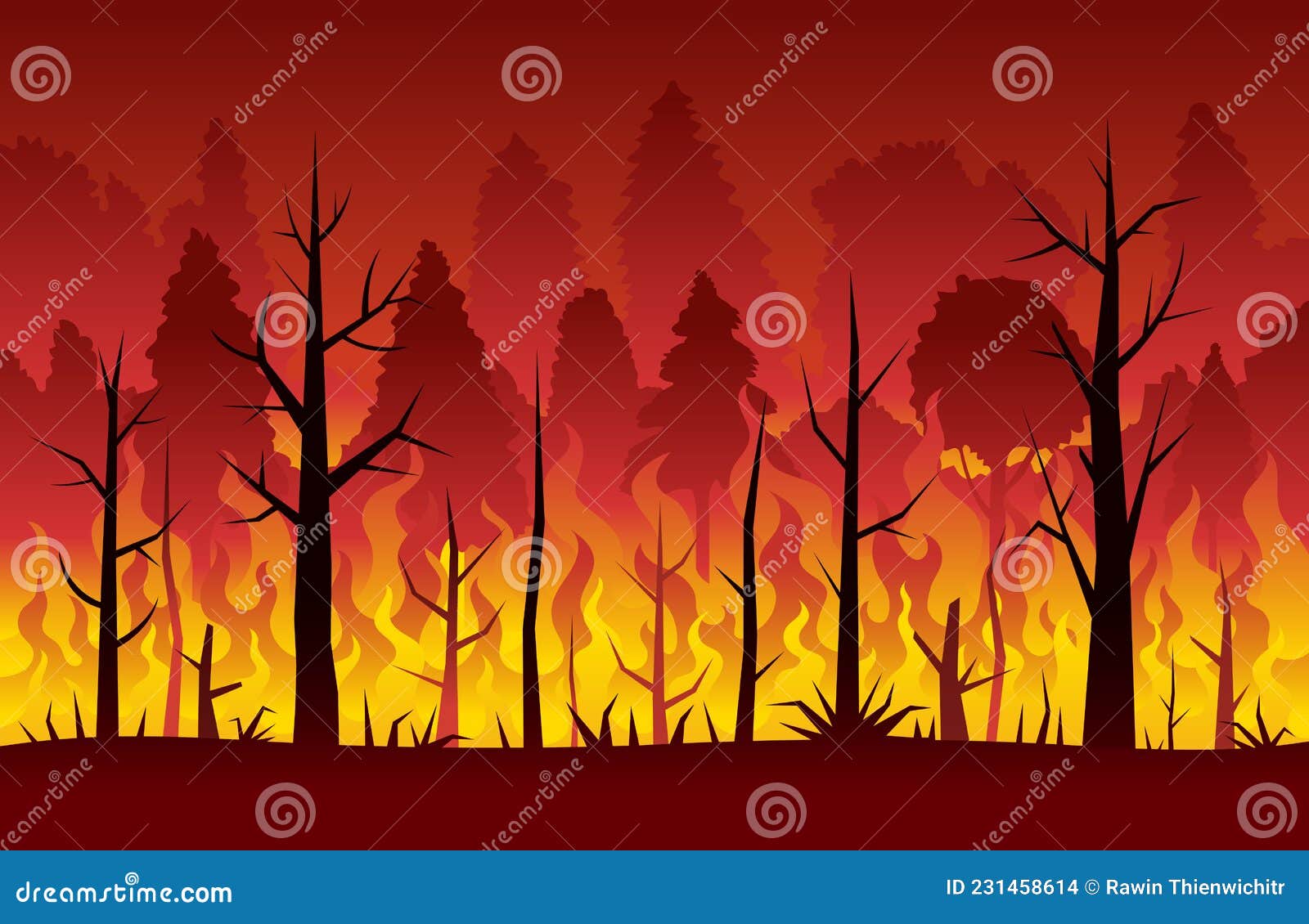 Wildfire, Forest Fire, Background Stock Vector - Illustration of rural ...