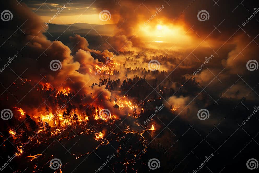 Wildfire in Forest Natural Catastrophe,uncontrolled Fire Stock ...