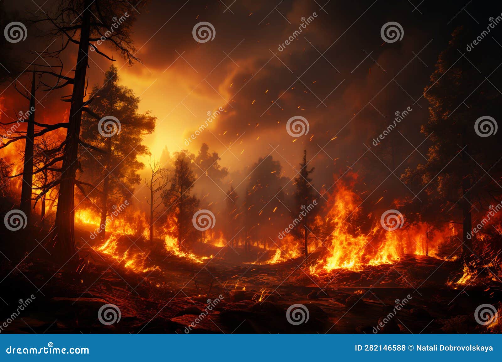 Wildfire in Forest Natural Catastrophe,uncontrolled Fire Stock ...