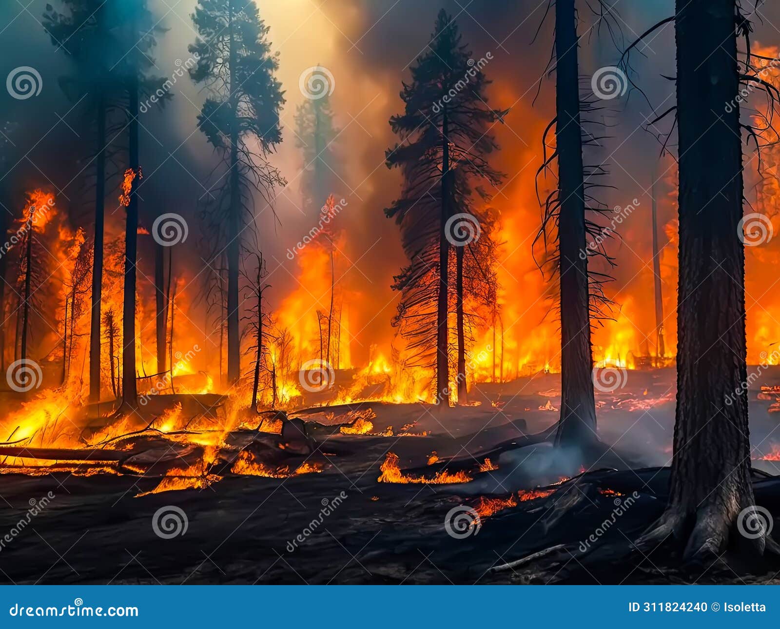 Wildfire in a Forest. Nature Disaster Stock Photo - Image of damage ...