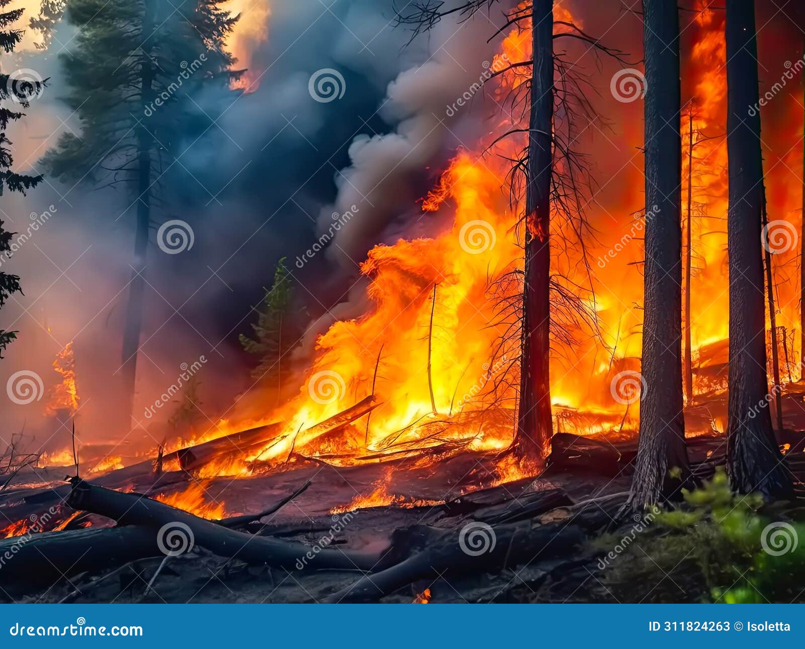 Wildfire in a Forest. Nature Disaster Stock Image - Image of burn ...