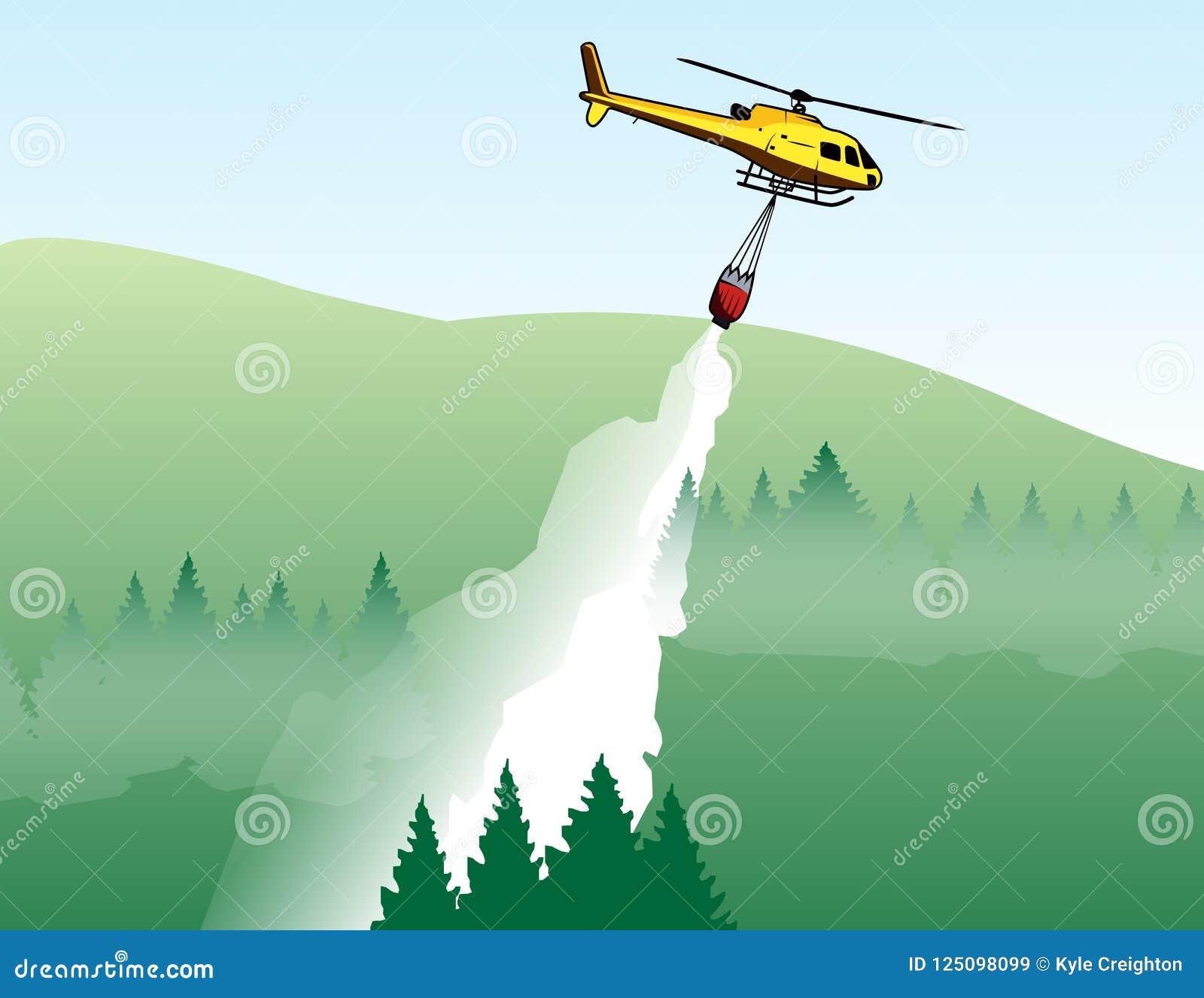 Wildfire-Helicopter Performing Water Drop Stock Vector - Illustration ...