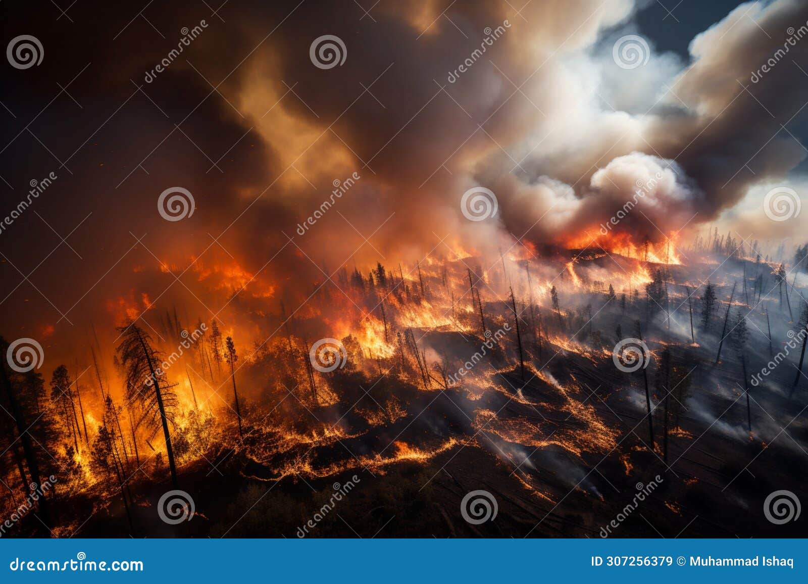 Wildfire Intensity Forest Fire with Towering Flames and Thick Smoke ...