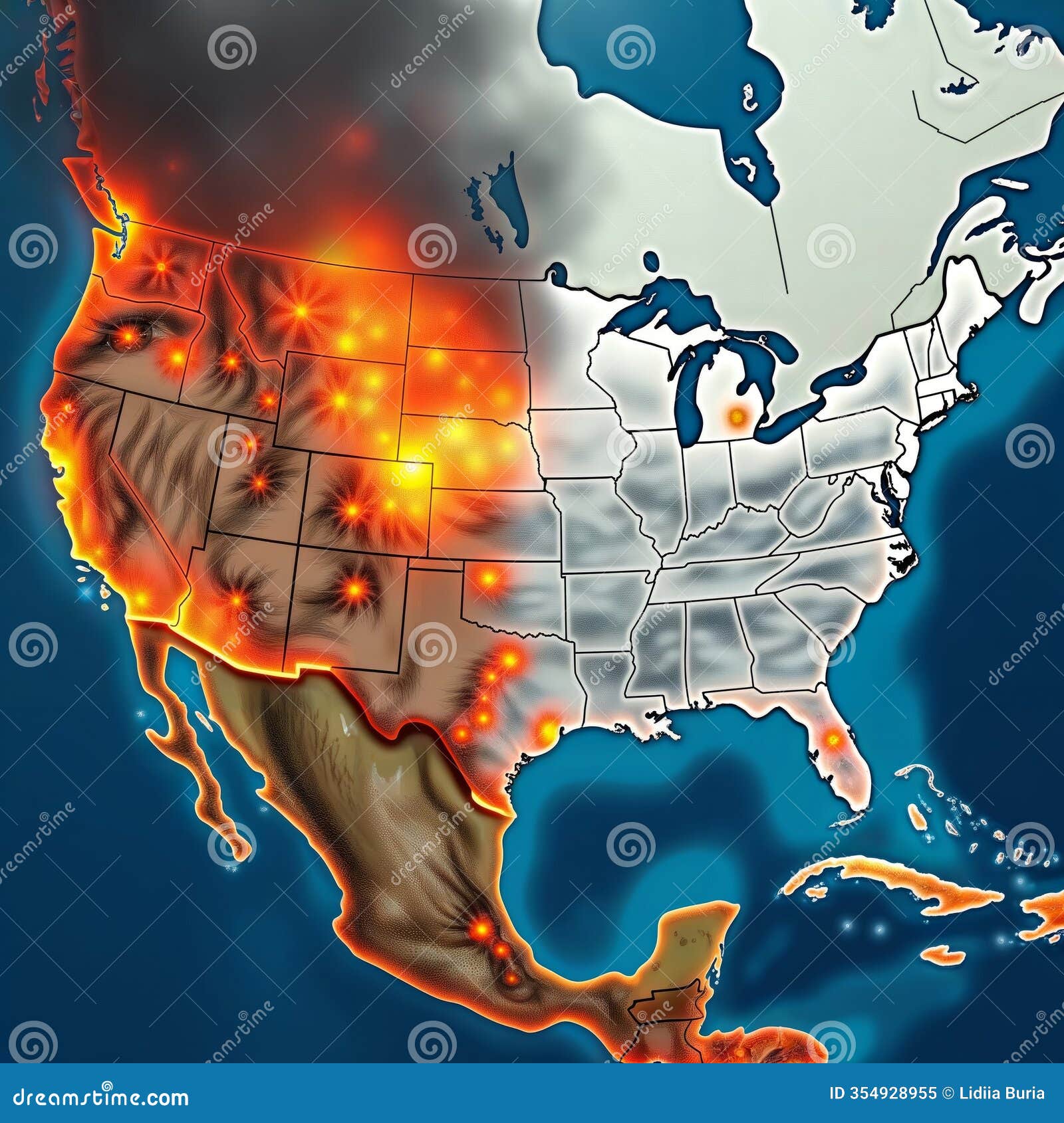 US Wildfire Map Visualization, Generative Ai Stock Illustration ...