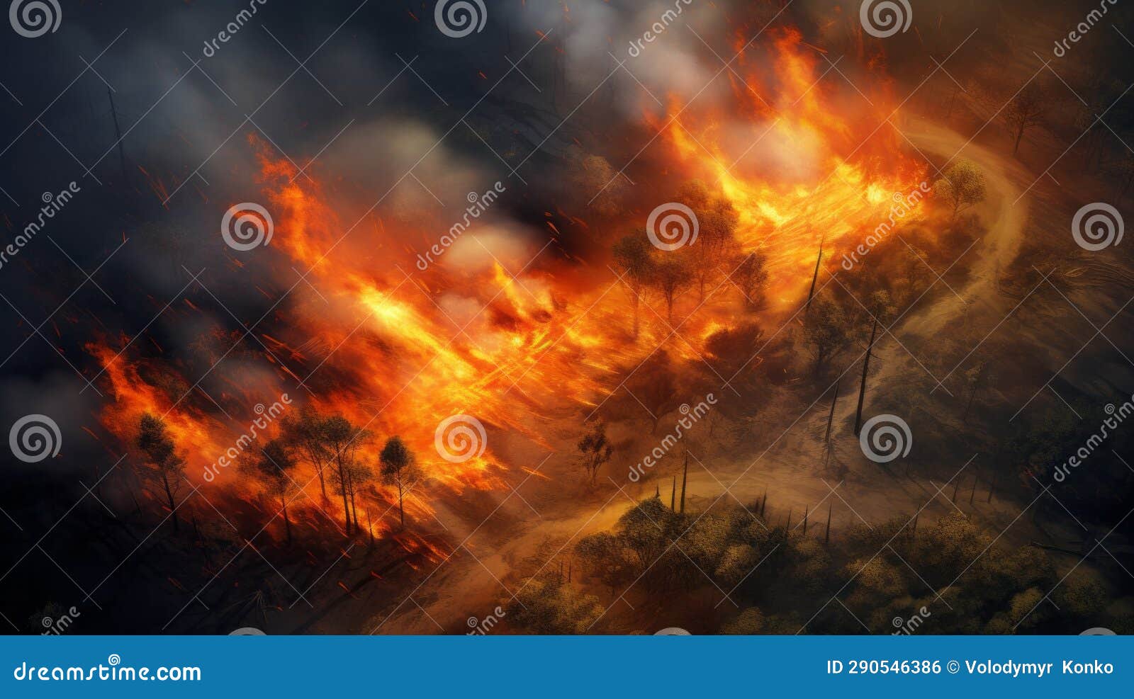 A Wildfire Raging through a Dense Forest Stock Photo - Image of aerial ...