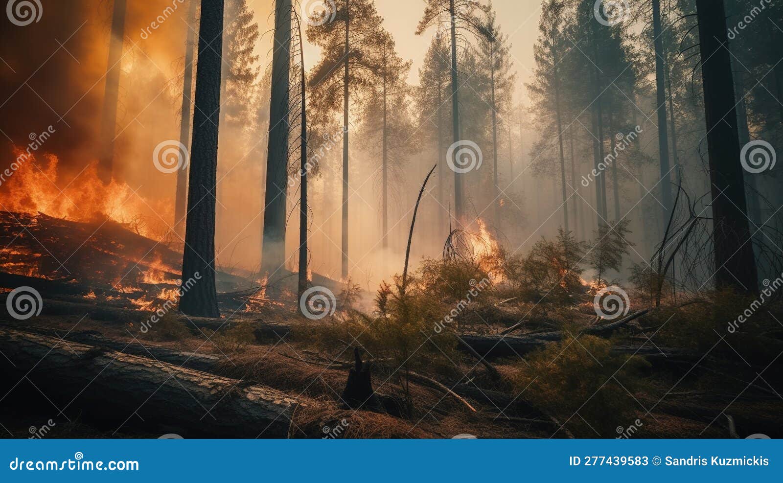 A Wildfire Raging through a Forest. Generative AI Stock Illustration ...