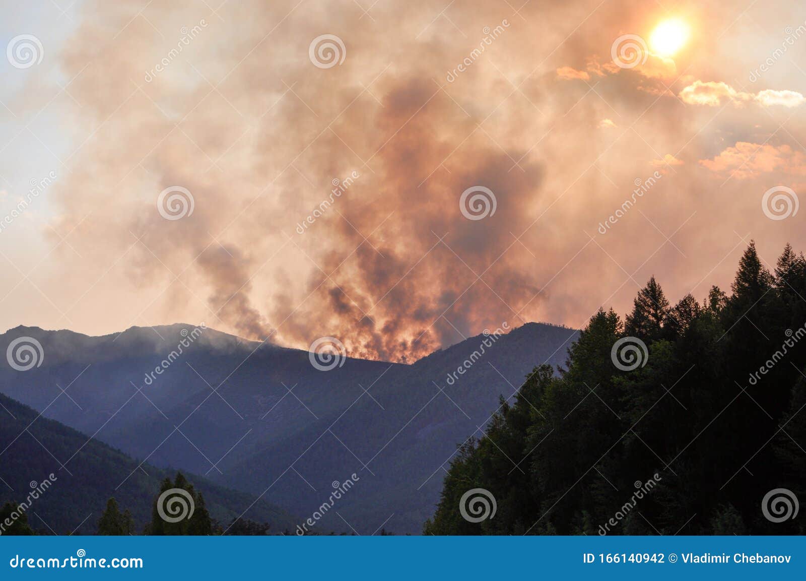 Wildfire in the Remote Mountain Taiga Zone. Stock Photo - Image of ...