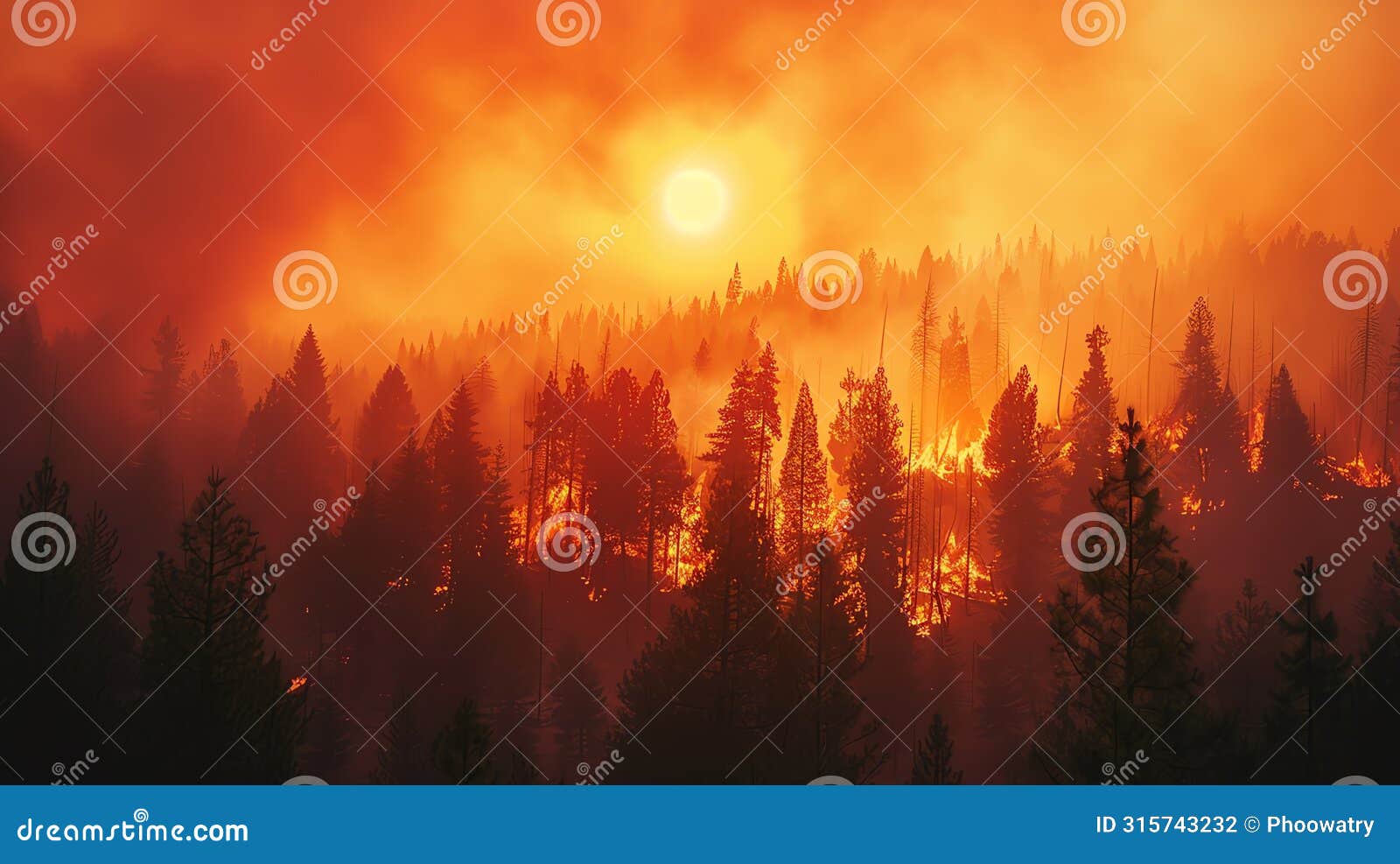 Wildfire Spreading through a Dry Forest, Smoke and Orange Flames ...