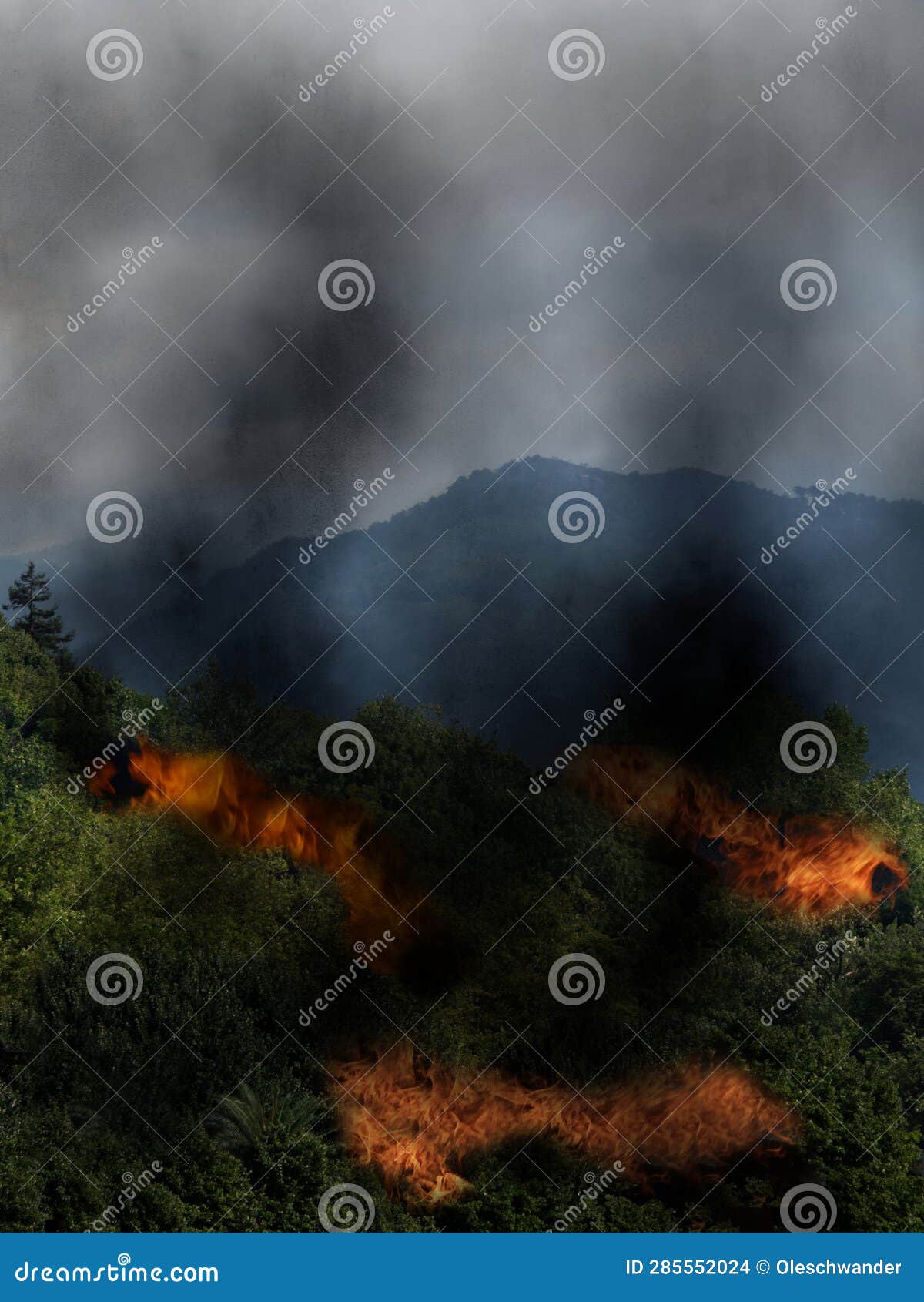 Wildfire in Wood with Hills in the Distance. Stock Photo - Image of ...