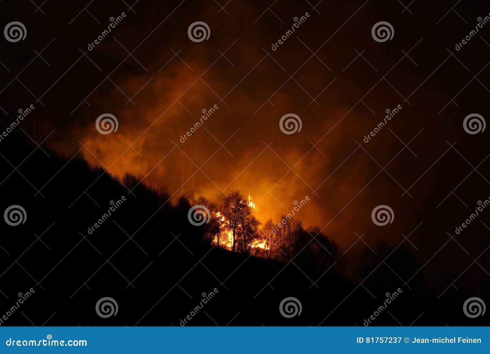 Wildfires at night stock image. Image of fire, smoke - 81757237