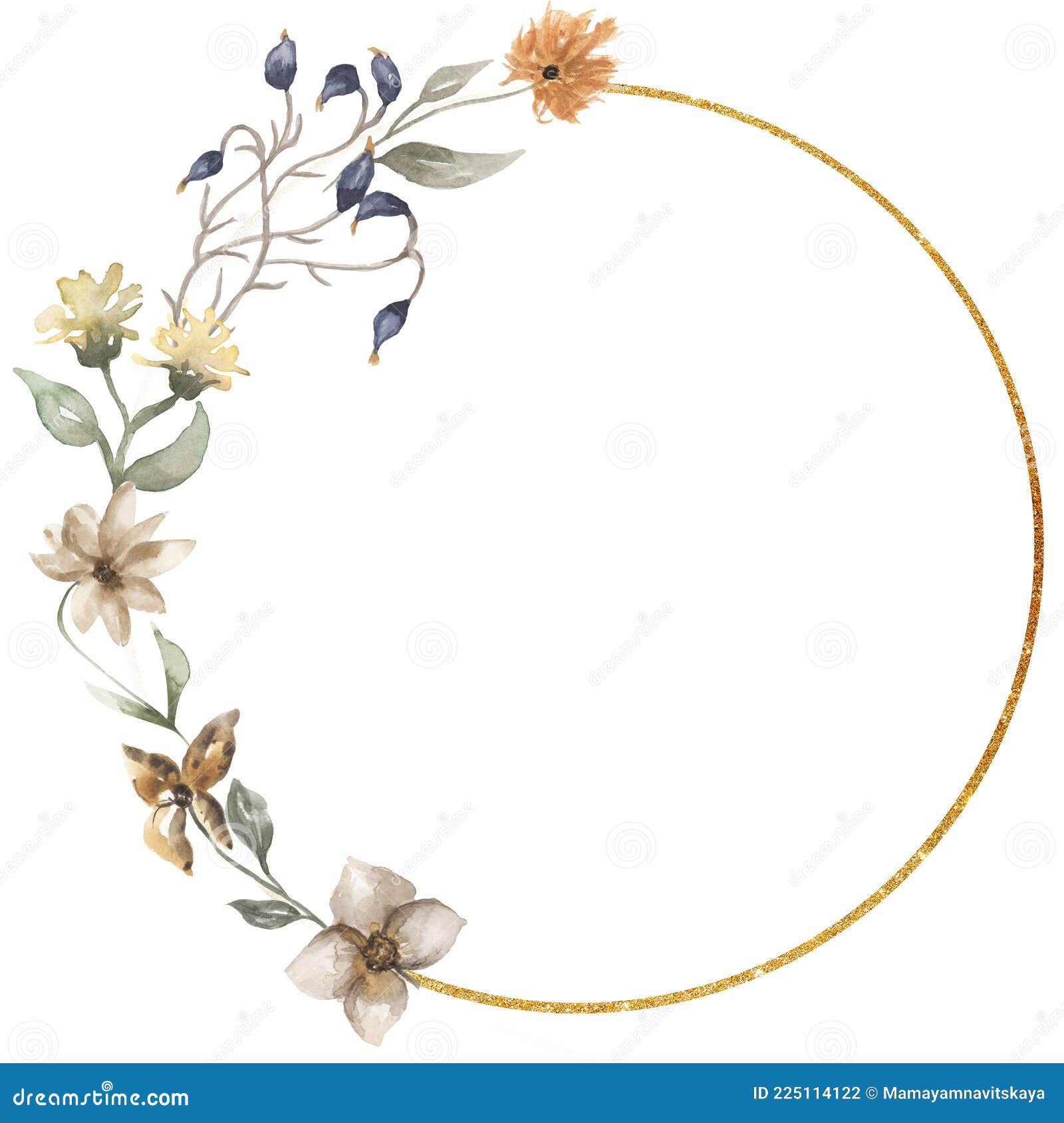 Wildflowers Wreath Clipart Watercolor Meadow Flowers Bouquet Dried