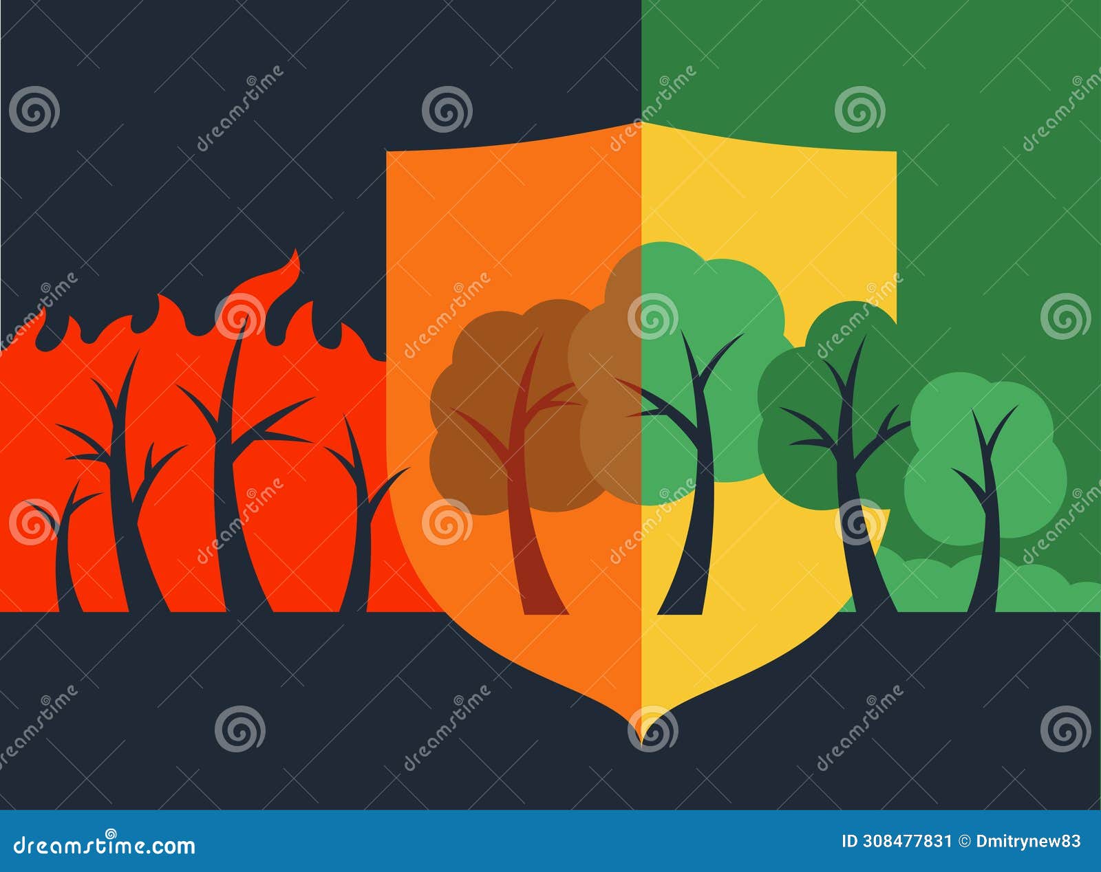 Wildland Fire Control - Forest Protected by Shield Stock Vector ...