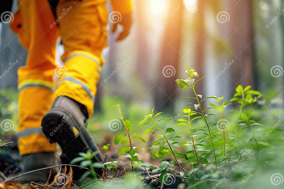 Wildland Firefighter Battling Forest Fire Focus on, Selective Focus ...
