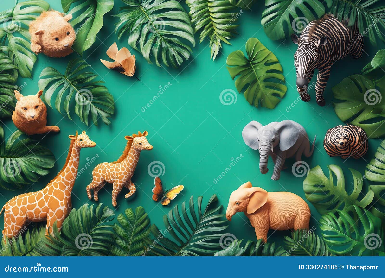 Wildlife Conservation Flat Design Top View Animals 3D Render ...