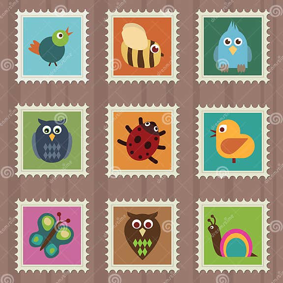 Wildlife stamps stock vector. Illustration of bird, collection - 9508809