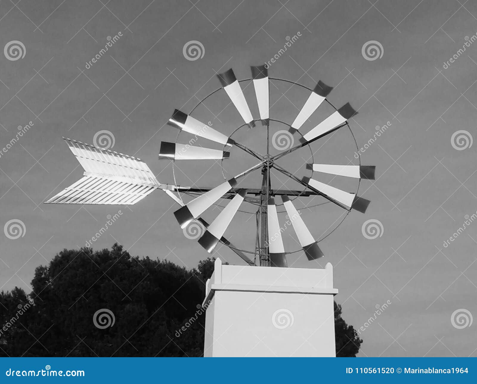 The Black and White Windmill in Majorca, Energy Stock Photo - Image of ...