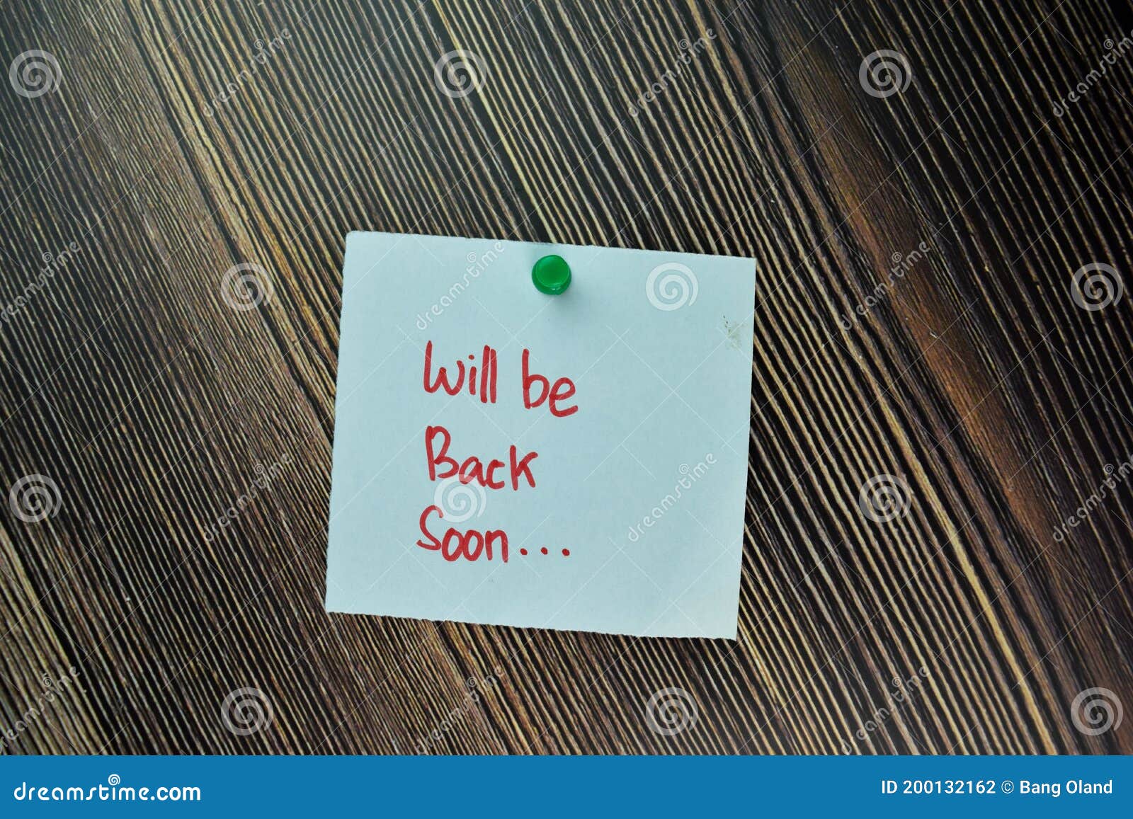 Will Be Back Soon Write on Sticky Note and Isolated on Wooden Table ...