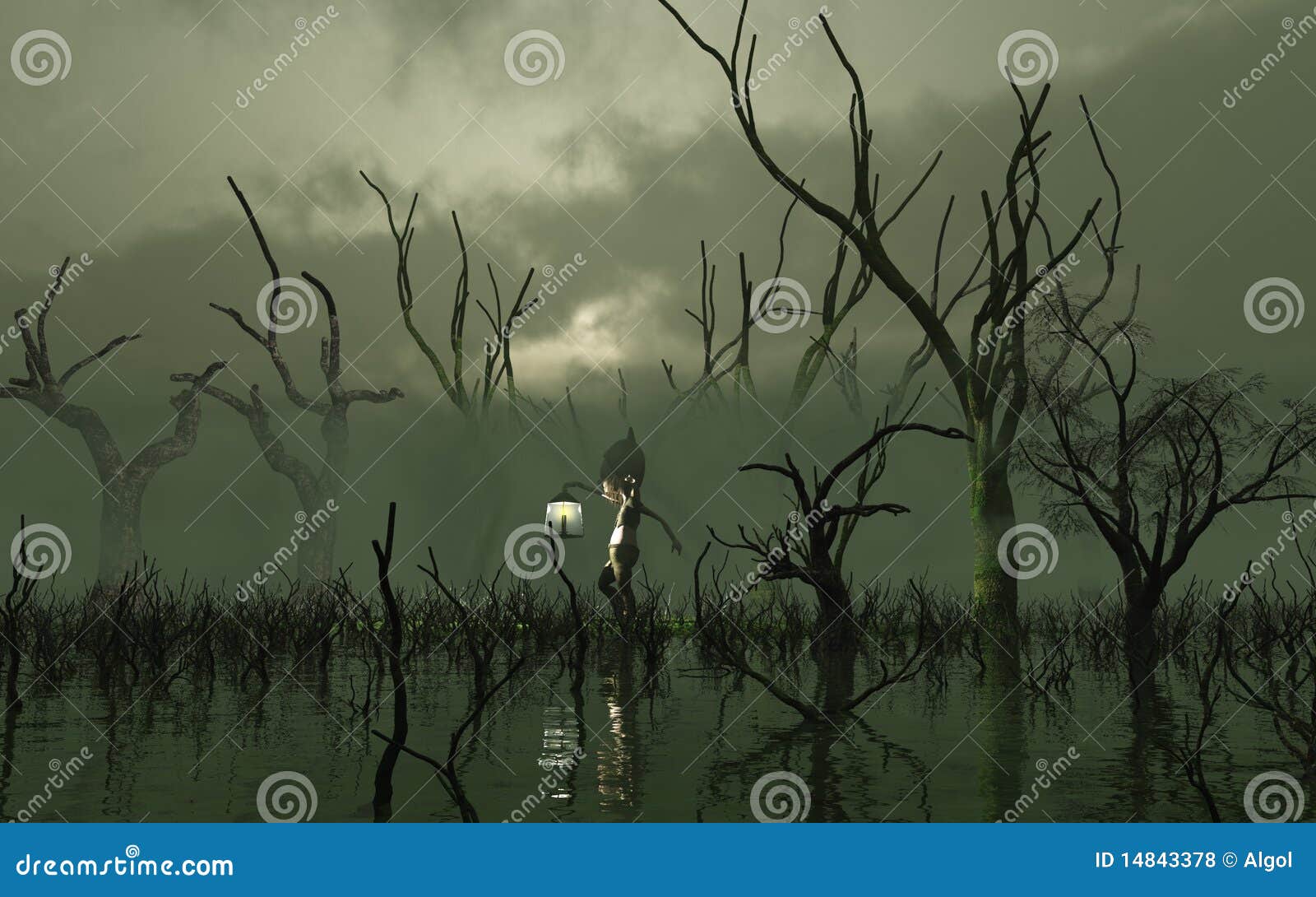 Will O the Wisp in a Misty Swamp Stock Illustration - Illustration of ...