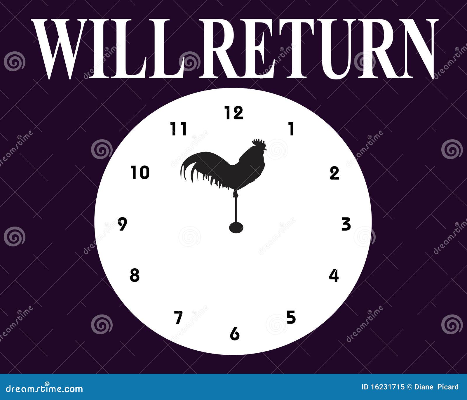 WILL RETURN SIGN stock illustration. Illustration of rooster - 16231715