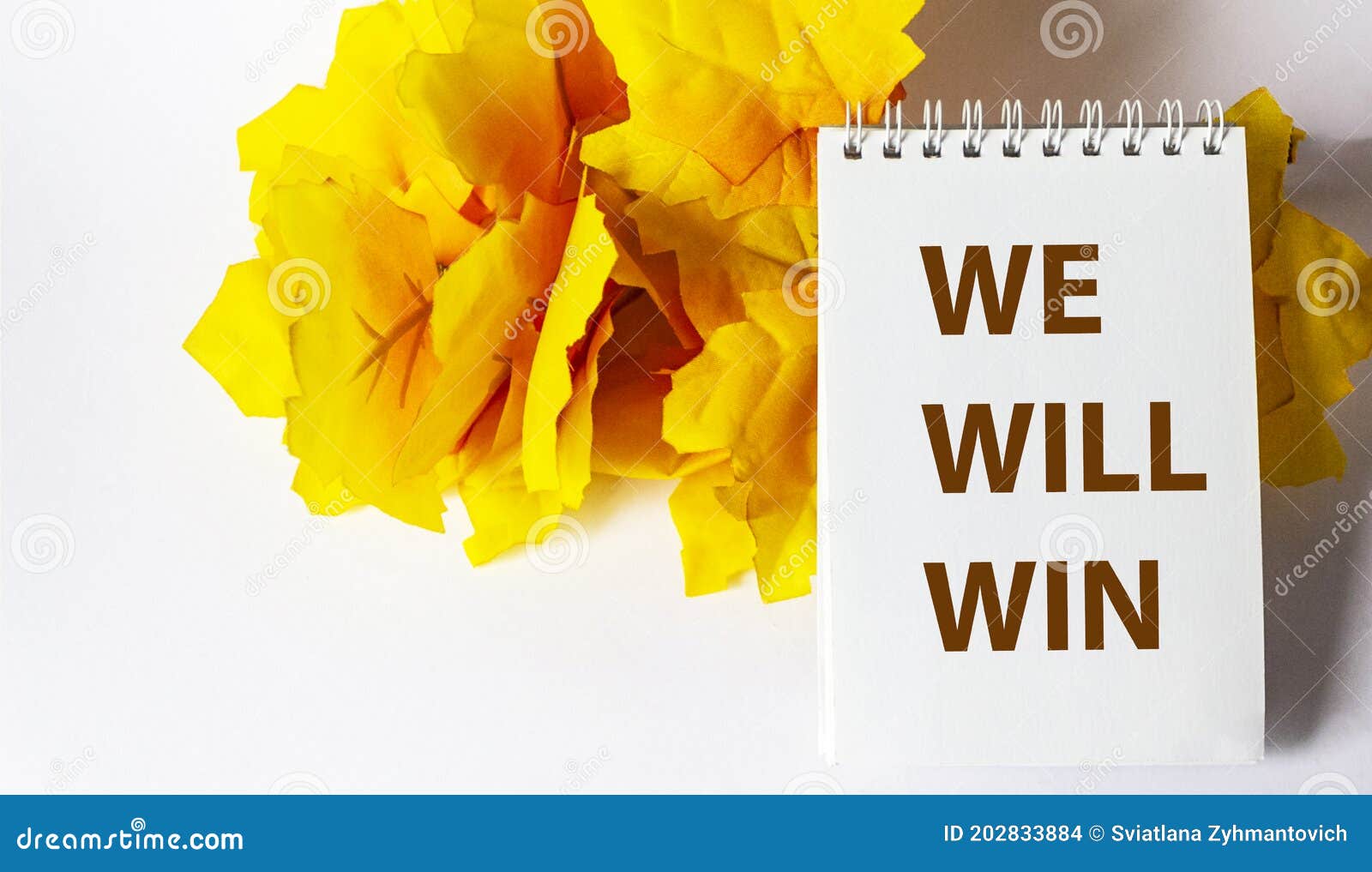 We Will Win, Text on Notepad White Background, Yellow Foliage Stock ...