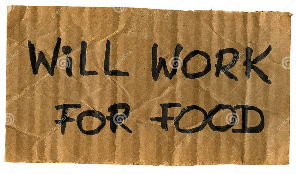 Will Work for Food Cardboard Sign Stock Image - Image of food, crumpled ...