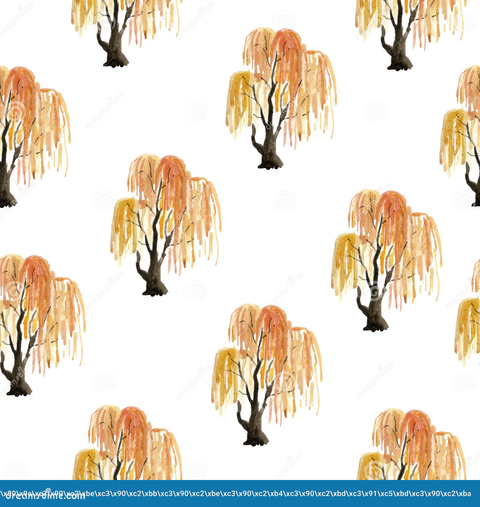 Willow Tree Watercolor Seamless Pattern Stock Illustration ...