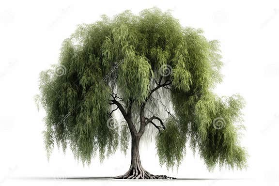Willow Tree on a White Background. Generative AI Stock Illustration ...