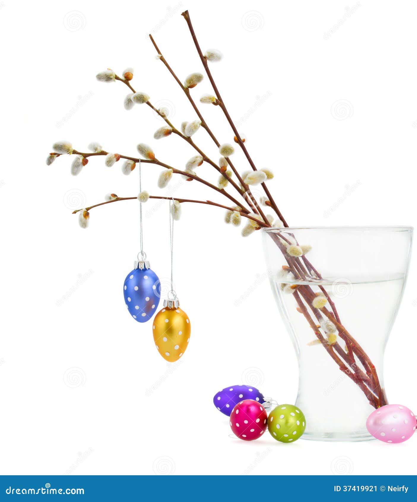 Willow Twigs and Hanging Easter Eggs Stock Image - Image of pussywillow ...