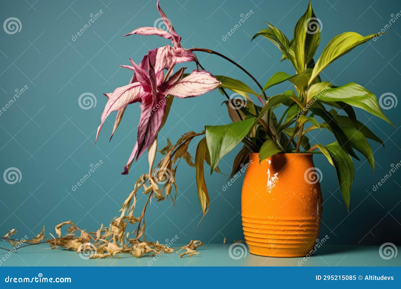 A Wilting Plant Next To a Vibrant Plant Stock Image - Image of ...