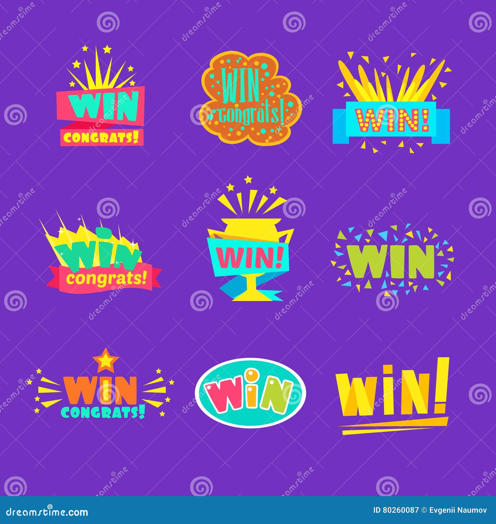Win Congratulations Stickers Assortment of Comic Designs for Video Game ...