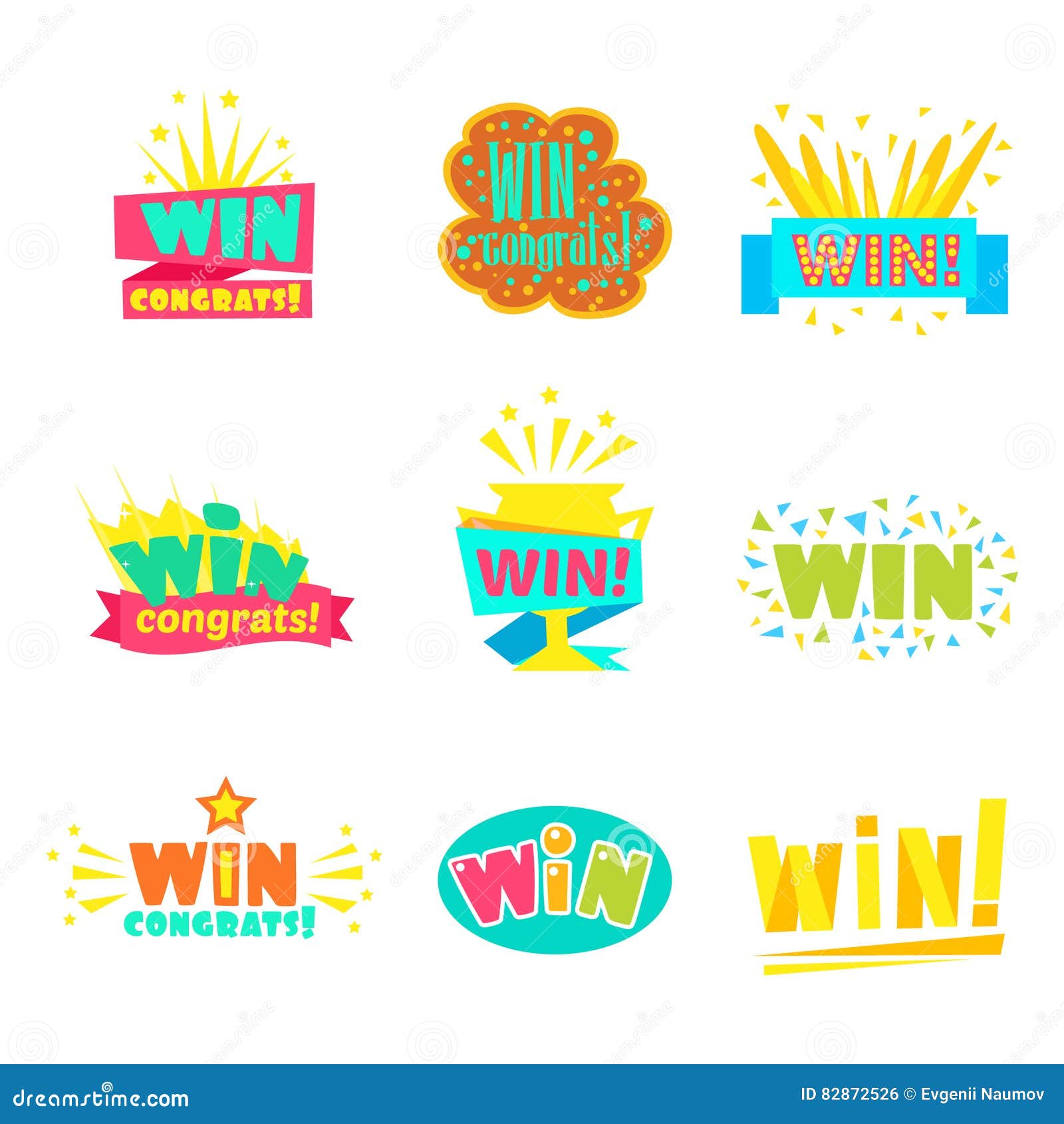 Win Congratulations Stickers Assortment Of Comic Designs For Video Game ...