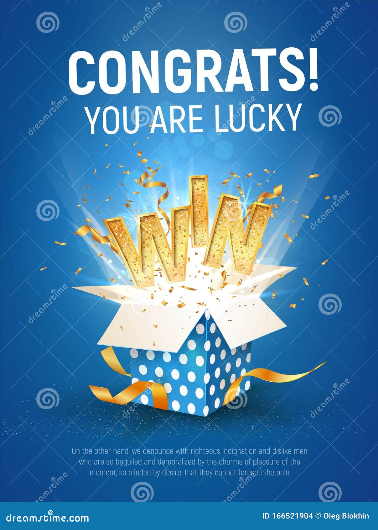 Win Gold Text Open Textured Blue Box With Confetti Explosion Inside And Golden Winning Word On