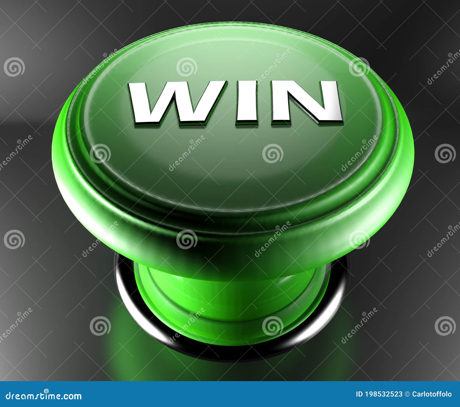 WIN Green Push Button on Black Background - 3D Rendering Illustration ...