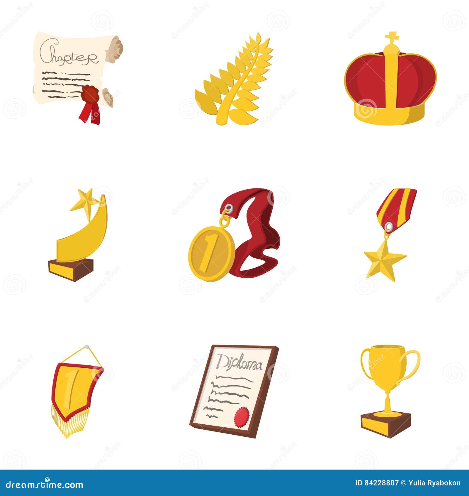 Win Icons Set, Cartoon Style Stock Vector - Illustration of diploma ...