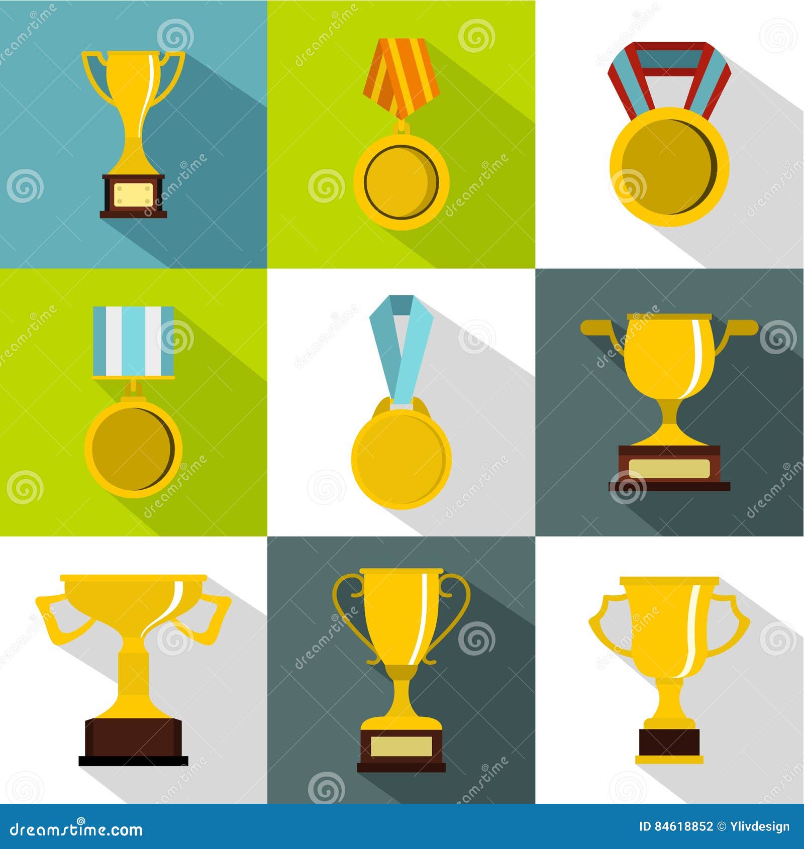 Win icons set, flat style stock vector. Illustration of golden - 84618852