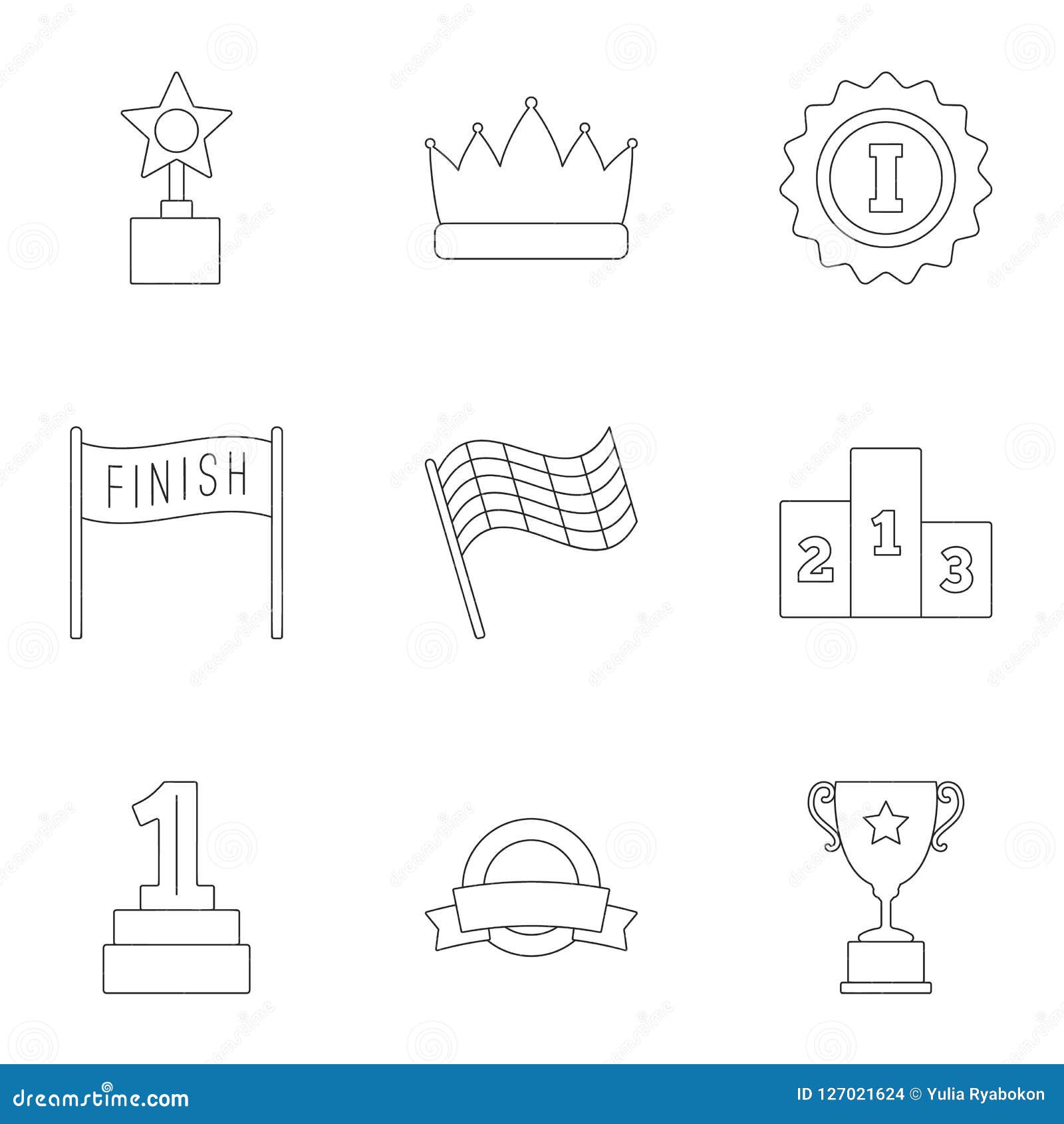 Win Icons Set, Outline Style Stock Illustration - Illustration of crown ...