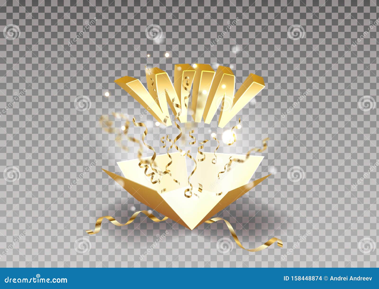Win Text Explosion on Box and Gold Confetti Stock Vector - Illustration ...