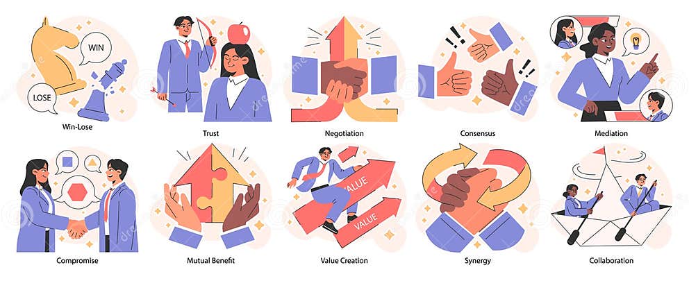 Win-win Set. Professionals, Employees Navigate Challenges, Finding ...