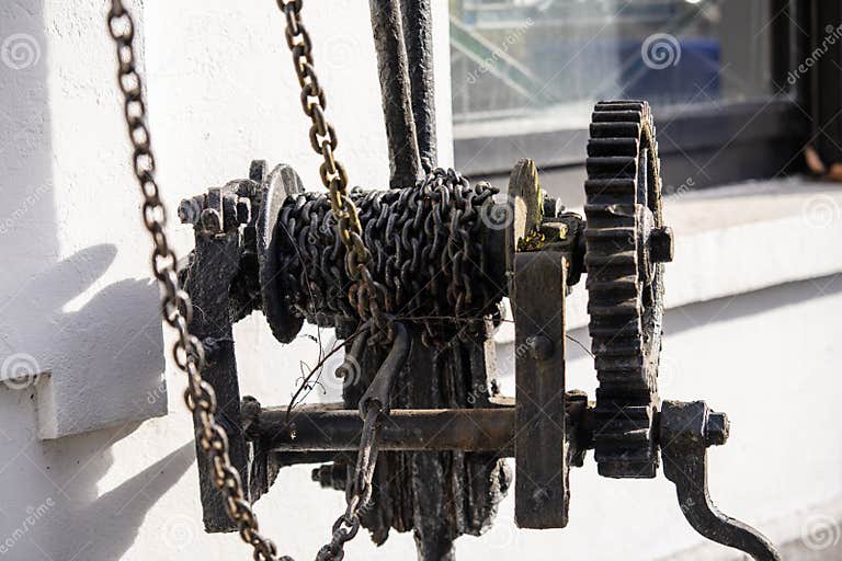 Winch with chain stock photo. Image of history, reel - 243693276