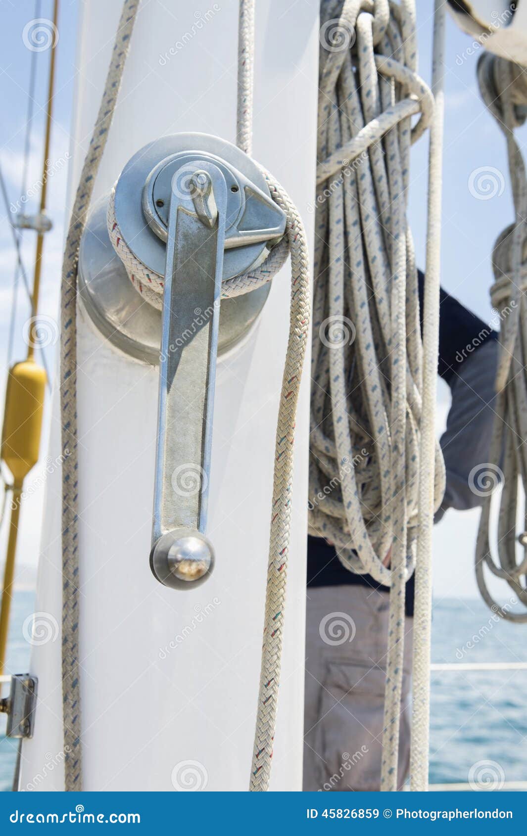 Winch Handle and Rope on Yacht Stock Image - Image of steel, sunshine ...