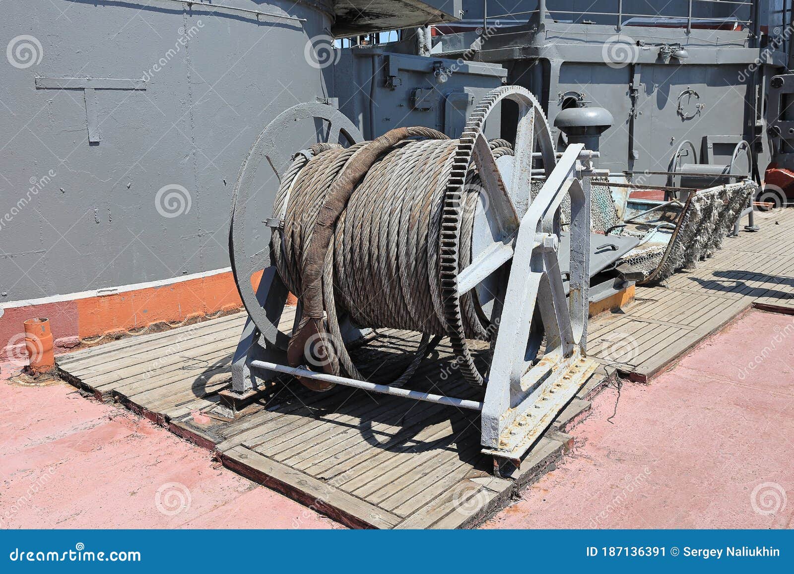 Winch with Rope on an Old Ship Stock Image - Image of cordage, lift ...