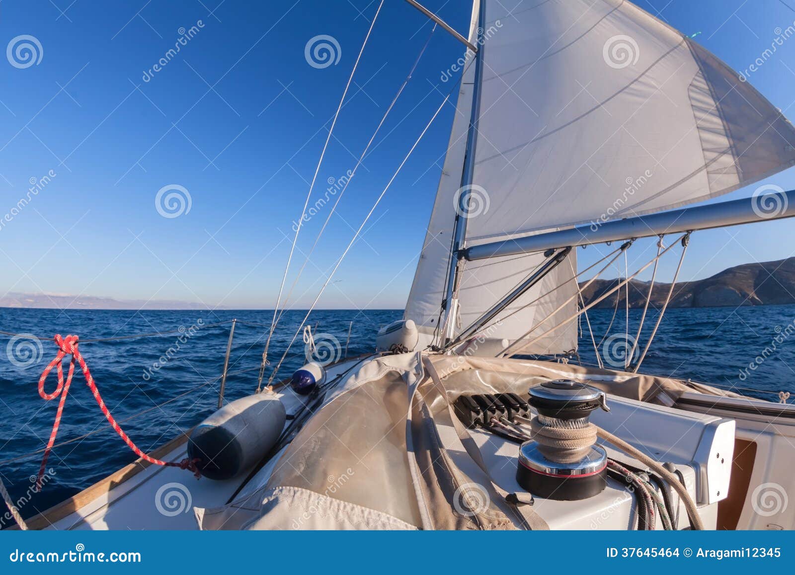 Winch with Rope on Sailing Boat Stock Photo - Image of metal, cleat ...