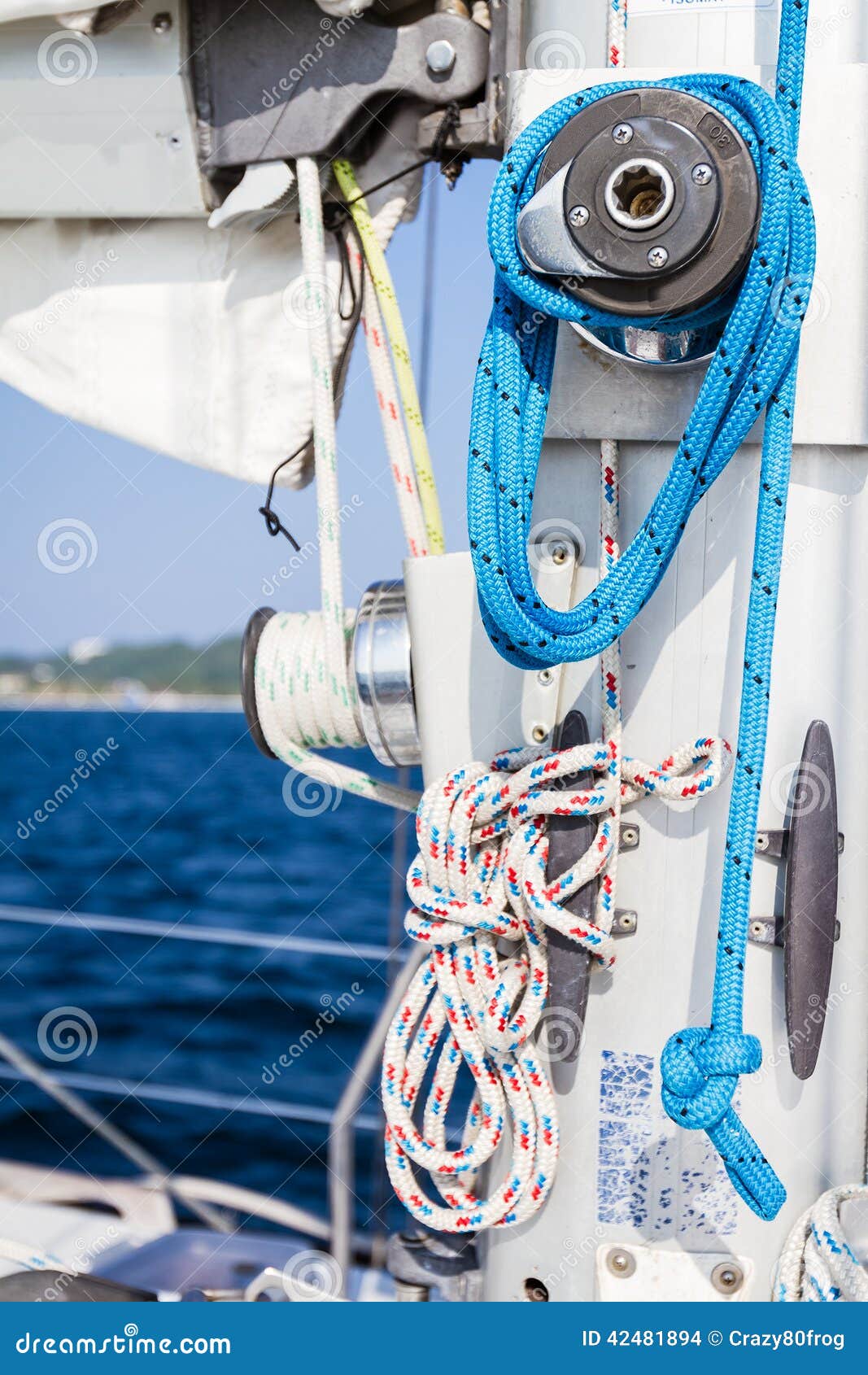 Winch with Rope on Sea Yacht Stock Photo - Image of crank, background ...